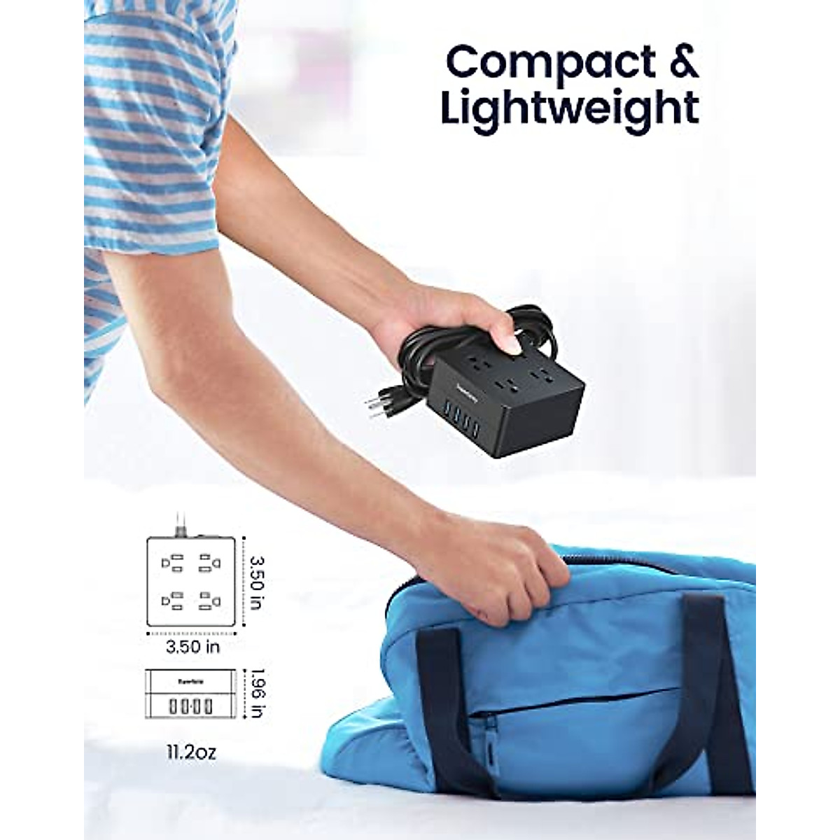 5ft Power Strip, SUPERDANNY Surge Protector 900 Joules, 4-Outlet 4-USB Extension Cord, Overload Switch, Grounded, Mountable, Desktop Charging Station for Home, Office, School, Dorm, Computer, Black