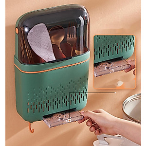 Crosslands Wall Mounted Multifunctional Spoon Fork Chopstick Storage Holder Box Tableware Shelf Organazation Rack Cutlery Drain Rack Organizer Case for Kitchen,Storage Holder-Green