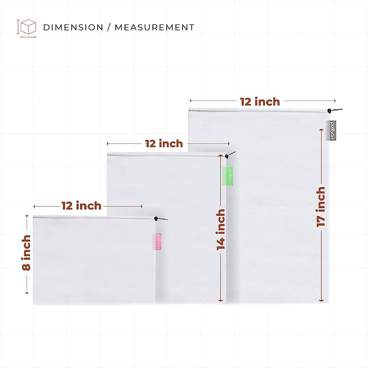 purifyou Reusable Produce Bags | Washable Mesh Set of 9 Grocery with Drawstring, Large Foldable Washable Shopping Bags for Fridge Storage, Freshness, Fruits, Vegetables, Toys, Groceries, Kitchen, Home, Farmers Market, Gift Bags and Travel