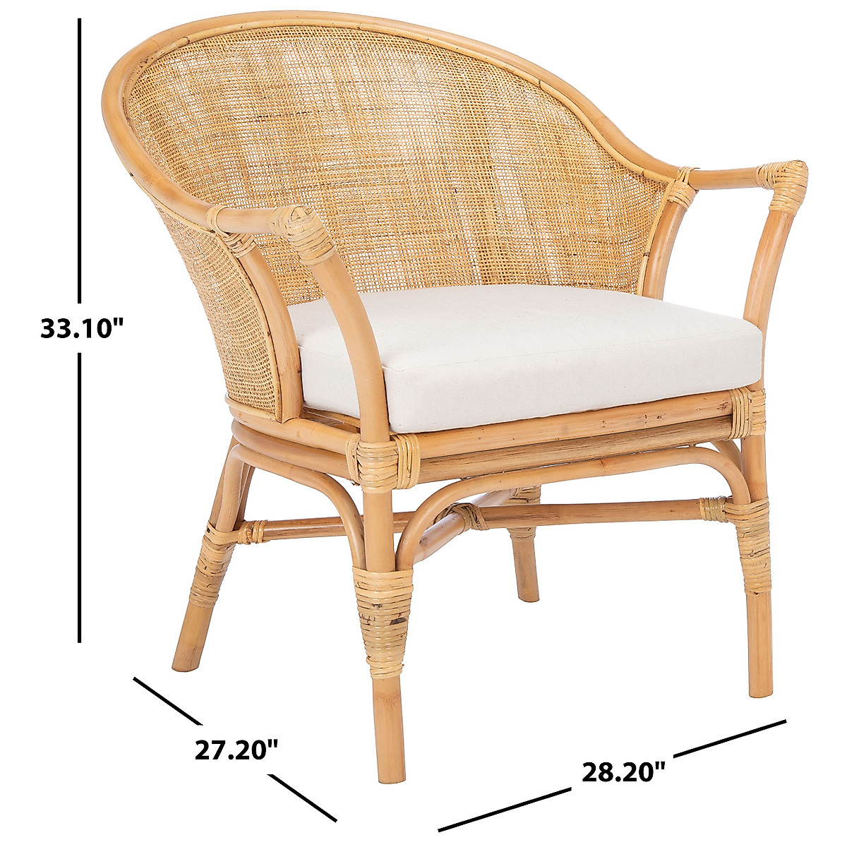 Safavieh Home Collection Dustin Rattan Cushion Accent Chair, 0, Natural/White