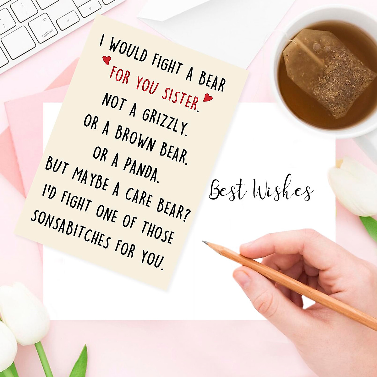 Londue Funny Birthday Card for Sister, Graduation Gifts for Sister from Mom Dad Friend Brother Sibling, Sister Card-I Would Fight A Bear for You Sister