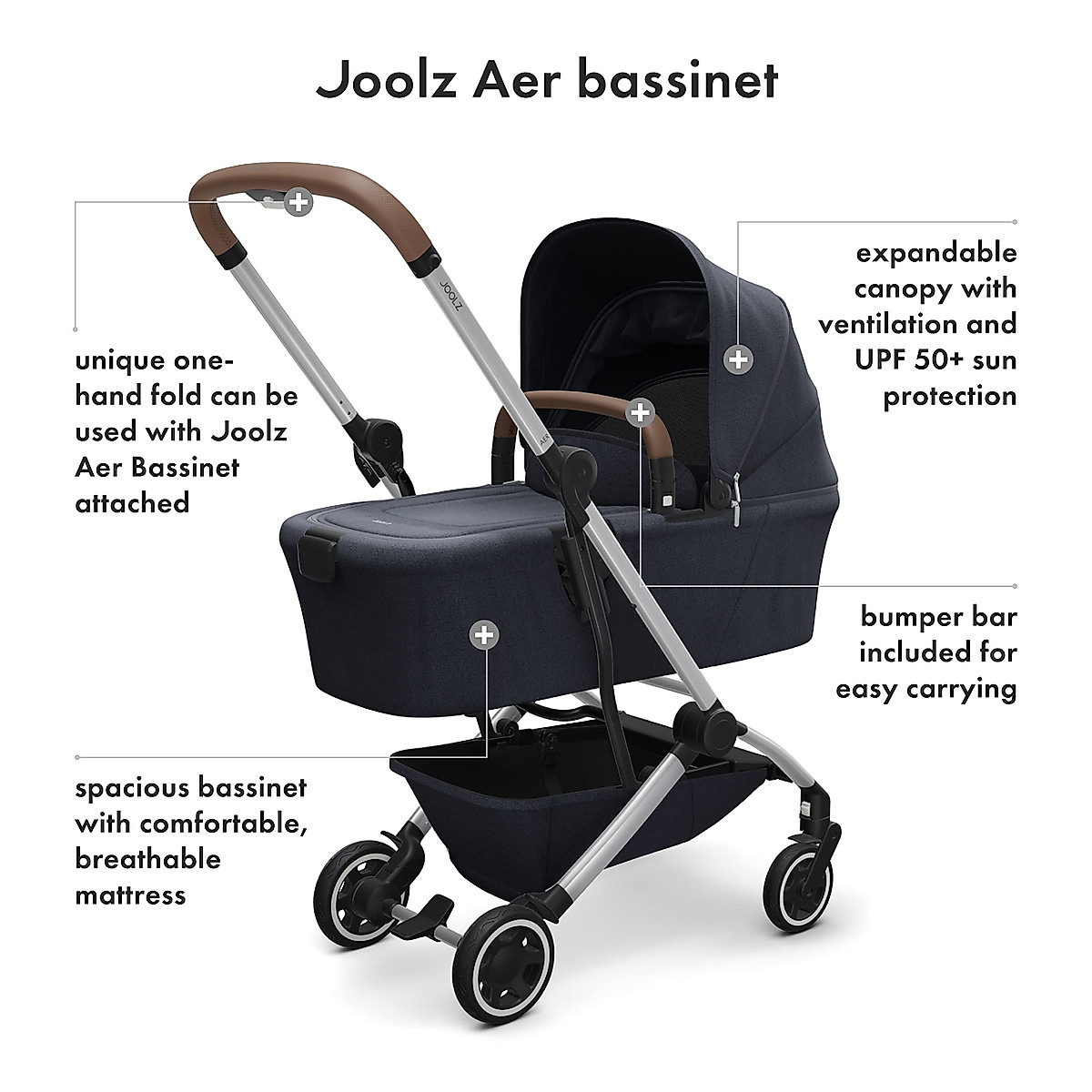 Joolz AER - Bassinet - Accessory for Stoller - Optimal Comfort - Spacious Bassinet - Expanded Sunhood - Water Repellent - Elegant Blue