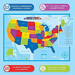 Classroom Wall Posters - Solar System, Periodic Table, World Map & USA Maps for Kids - Visual Learning Aid for Children and Schools - Laminated & Durable