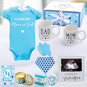 ShinnyWis 2024 New Mom Gifts for Women- Announcements Pregnancy Gifts for First Time Moms, Gender Reveal Gifts for New Parents Mom and Dad Mugs-11oz Coffee Mug Set (Blue)