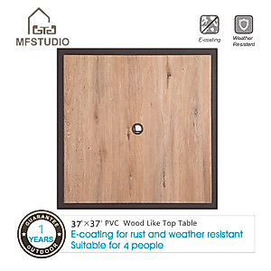 MFSTUDIO 37" Square Backyard Bistro Table Patio Dining Table Outdoor Furniture Garden Table, Imitation of Wooden Surface Top, 1.57” Umbrella Hole, Gray Frame