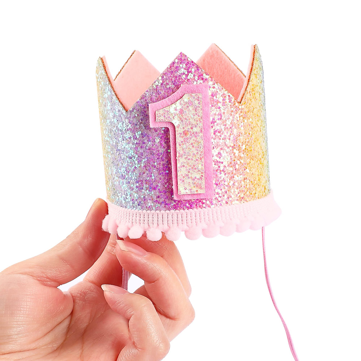 BoKin Rainbow Gradient 1st Birthday Crown, Baby's First Birthday Photo Props and Party Decorations for Girls