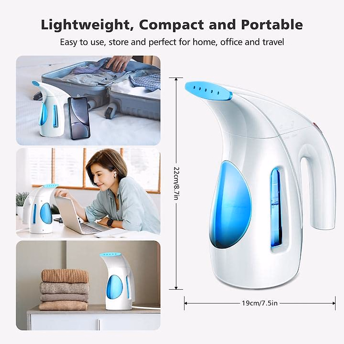 Hilife Steamer for Clothes, Portable Handheld Design, 240ml Big Capacity, 700W, Strong Penetrating Steam, Removes Wrinkle, for Home, Office and Travel (Maya Blue)