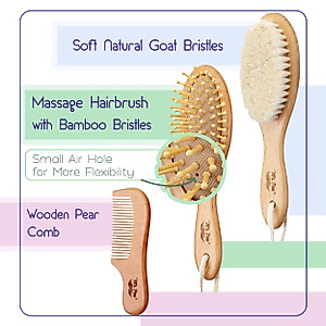 Mr. Pen- Baby Brush and Comb Set, 3Pcs, Wooden, Baby Hair Brush, Cradle Cap Brush, Baby Brush Set for Newborns, Infant Hair Brush, Baby Comb and Brush Set, Newborn Hair Brush, Baby Brushes for Hair