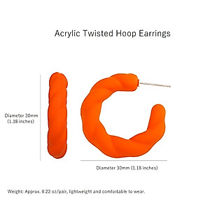 RUOFFETA Twisted Rope Round Hoop Earrings, Lightweight C Shape Candy Earrings for Women(Orange)