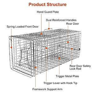 ECOOOL Large Live Animal Trap Cage 30""x11""x12"" Collapsible Heavy Duty Humane Live Animal Trap for Raccoons,Squirrel,Cats,Gopher,Beavers,Chipmunk,Groundhogs,Shunks,Easy to Catch and Release, Silver