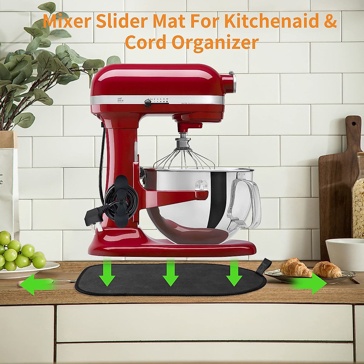Sliding Mat for Kitchenaid Mixer, Mover Mat Pad for 5-8Qt Bowl Lift Stand Mixer, Kitchen Appliance Slider Compatible for Pro 600 Stand Mixer with Black Kitchen Accessory, Kitchen Aid Mixer Accessories