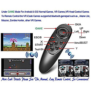 VR Remote Controller Gamepad Bluetooth Control VR Video, Game, Selfie, Flip E-Book/PPT/Nook Page, Mouse, in Virtual Reality Headset PC Tablet Laptop iPhone Smart Phone