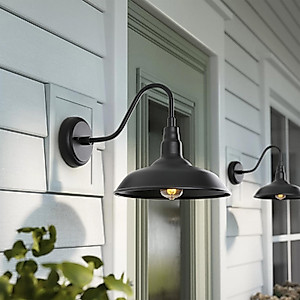 GOALPLUS Black Outdoor Barn Light with Wall Mount 2 Pack Exterior Gooseneck Lights with 10" Dome, Farmhouse Style Outside Wall Sconce for House, Porch, Patio