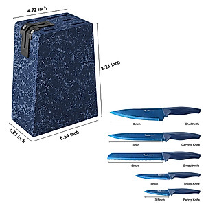 Wanbasion Marbling Kitchen Knife Set With Block, Sharp Kitchen Knife Set Block, Stainless Steel Chef Knife Set with Block Sharpener 6PCS Blue