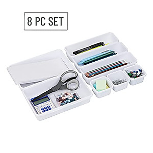 Mind Reader 8 Piece Interlocking Multi Purpose Storage bin Organizers, White