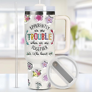 NAHOTICQ Personalized Bestie Cup - Friendship Gift For Bestie, Best Friends, Women, Sisters - We're Trouble When We're Together 3D Effect Tumbler 40oz - Birthday Gifts For BFF, Friend, Women, Her