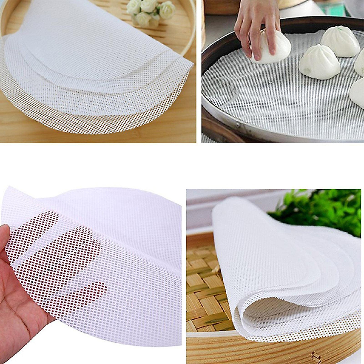 6PCS 25cm Silicone Steamer Mesh, Kitchen Silicone Steamer Mesh Round Non-Stick Pad Steamer Mesh Liners Dumpling Mesh Baking Pastry Dim Sum Steamer Papers Mat