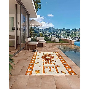 Outdoor Area Rug for Patio,Fall Thanksgiving Home Quotes Maple Leaf Camping Rugs Indoor Large Floor Mat 4x6ft,Sunflower Wreath Linen Outside Carpet for Deck RV Picnic Porch Backyard Bedroom