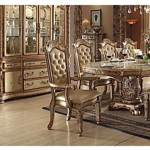 Generic 10PS Formal Dining Room Set Kitchen Furniture Include 1 Dining Table, 6 Side Chairs, 2 Arm Chairs and 1 Buffet & Hutch, 8-Person Solid Wood Extendable Dining Set (Gold Patina), DAE0200