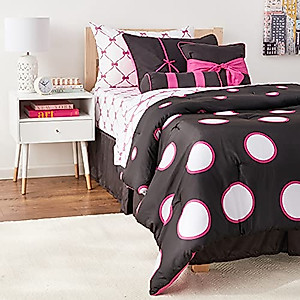 VCNY Home Twin Bed-in-a-Bag Set : Pretty Polka Dot Design, Luxurious Microfiber in Pink ; 8 pc Set Includes Reversible Comforter, 1 Pillow Shams, 3 Pc Sheet Set, Bedskirt, Decorative Pillows