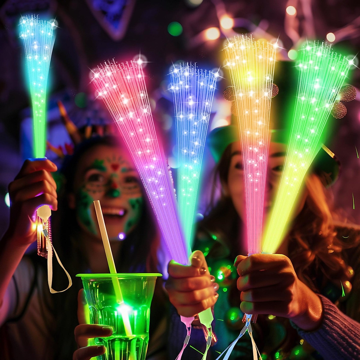 JSronms 24 PCS Fiber Optic Wand,Glow Fiber Optic Wands,Glow in The Dark Party,Glow Wands led Light up Party Favors for Wedding,neon Party,New Year Party Favors,Halloween,Christmas,Bar DJ