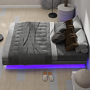 Anyhave 10.6" High Queen Floating Bed Frame Queen Size with LED Lights, Heavy Duty Metal Slats Support, No Box Spring Needed/Noise-Free/Large Under Bed Storage/Easy to Assemble