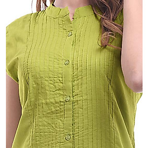 Chichi Indian Women's Cotton Plain Green Kurti Sleeveless Top
