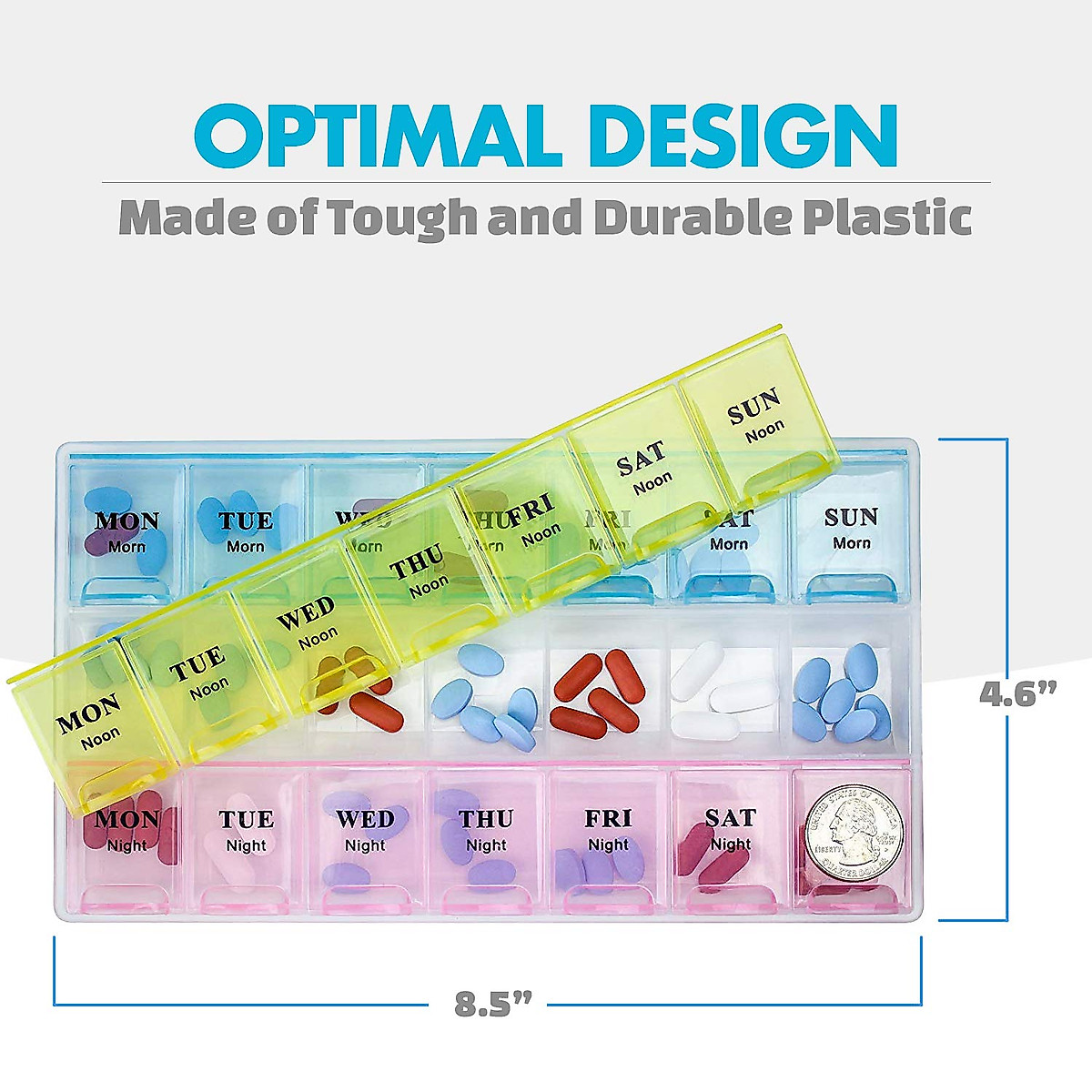 Weekly Pill Organizer - (Pack of 2) 21 Day Pill Planners for Pills Vitamins & Medication, Pill Box 3 Times-a-Day Medication Reminder Boxes, Easy to Read & Travel Friendly