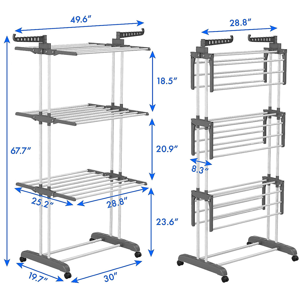 Pogala, Clothes Drying Rack, Indoor, Outdoor Laundry Drying Rack, with Foldable Wings, Space Saving Laundry Rack, Laundry Hanger Dryer Rack, Includes 2 Packs of Stainless Hangers for Underwear