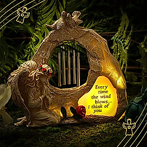 Praying Solar Angel Statue Sympathy Gift,Cementary Decoration Garden Angel Memorial Wind Chime Statue Cementary Sympathy Gift Solar Angel Resin Figurines Light for Home Decoration (Elegant Style)