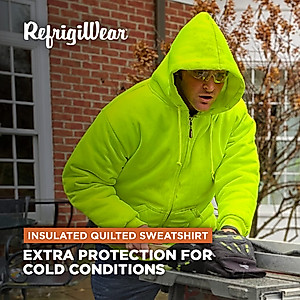 RefrigiWear Men's Insulated Quilted Zip-Up Sweatshirt with Hood, X-Large, High Visibility Lime