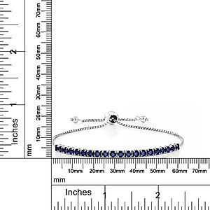 Gem Stone King 925 Sterling Silver Blue Sapphire Tennis Bracelet For Women | 2.50 Cttw | Gemstone Birthstone | Fully Adjustable Up to 9 Inch