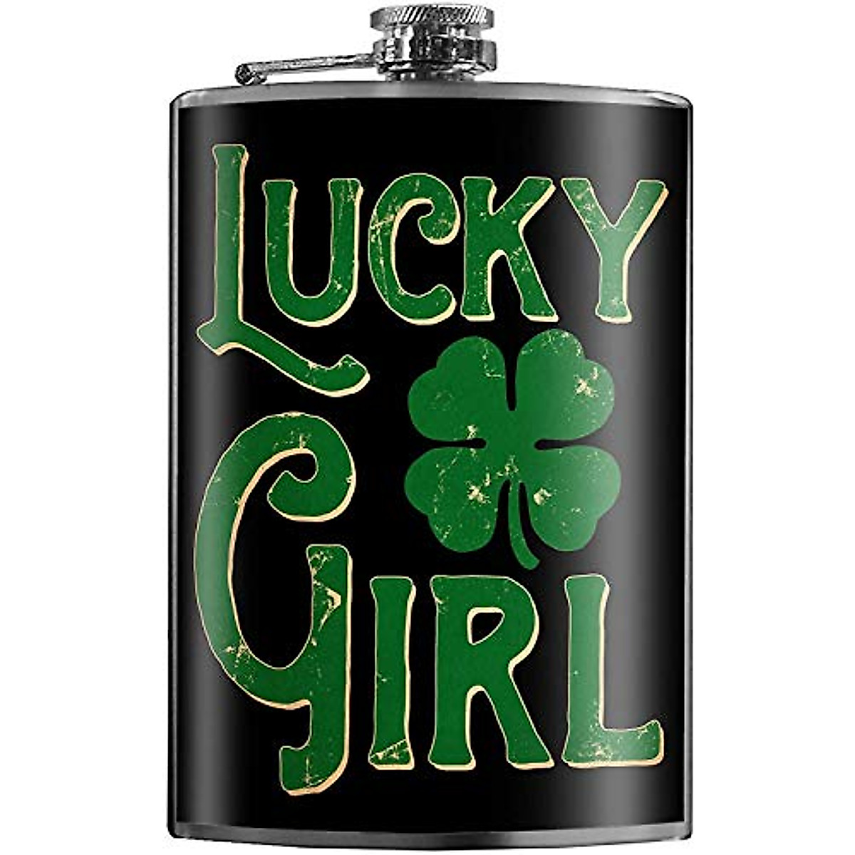 Lucky Girl 8 Oz Stainless Steel Hip Flask for Liquor - Comes in a Gift Box - Leakproof Design - Easy to Clean - 3.75” X 5.75” - By Trixie & Milo