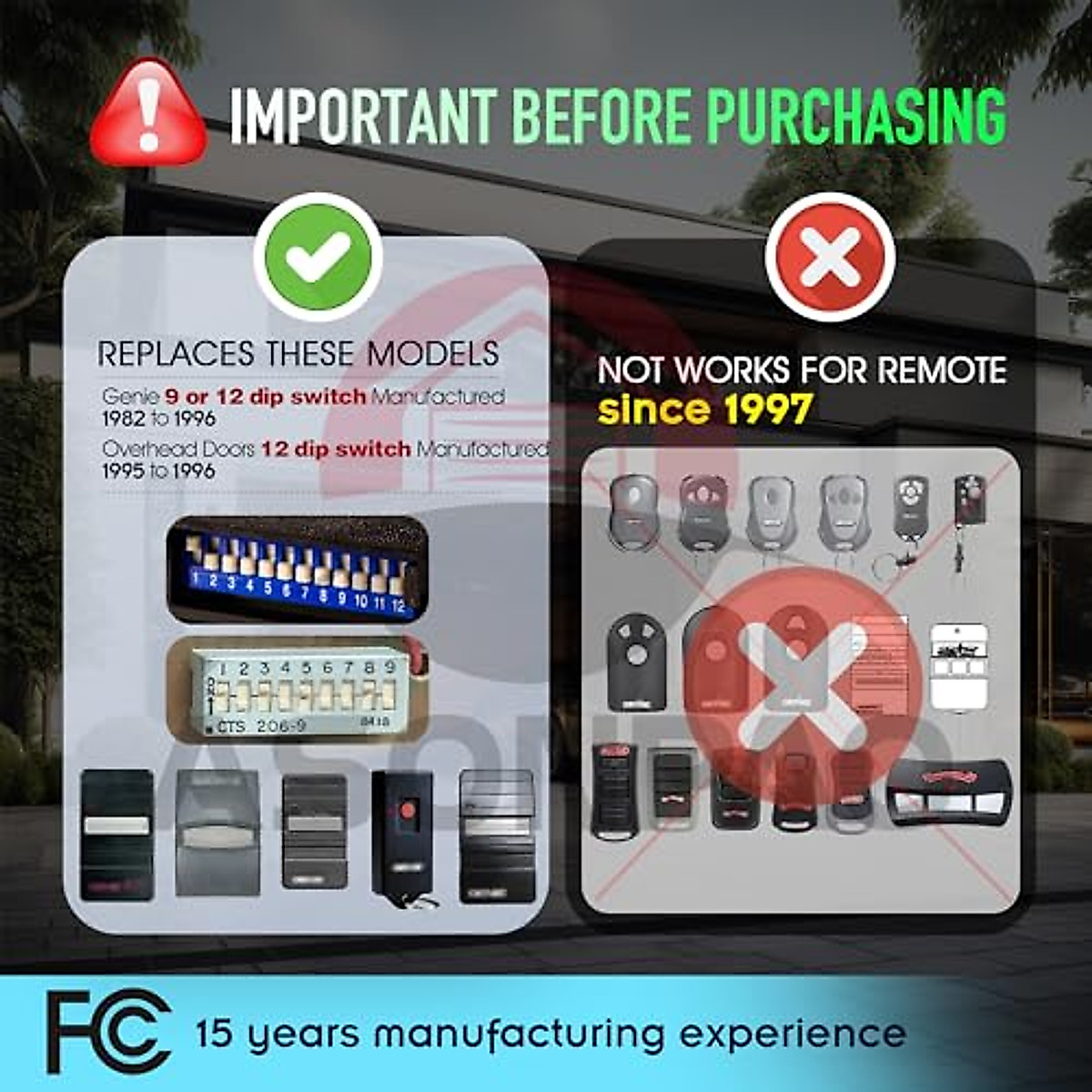 2X 912 Genie 12 Dip Switch Garage Door Opener Remote Replacement,GT90-1 AT90-1 GPT90-1 MAT90 GT912 3-Year-Warranty