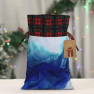 Christmas Gift Bags with Drawstring Burlap Gift Bags Abstract Blue Like Wave Christmas Linen Bags for Xmas Party Candy Bags with Cards Xmas Reusable Wrapping Bags Christmas Linen Treat Bags for