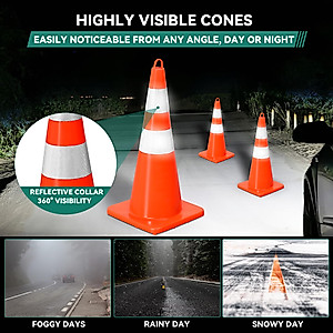 YITAHOME Traffic Cones 28 Inch (10 Pack), with 29.5FT Chain and Reflective Collars, PVC Orange Construction Cones, Safety Cones for Parking Lot, Home Road