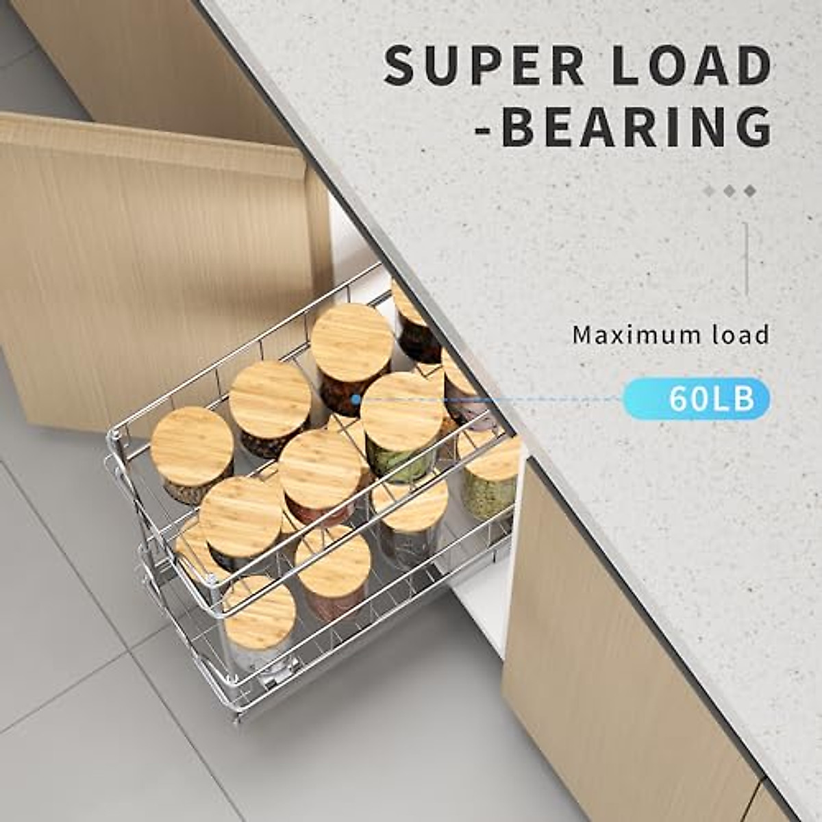 IPARTS EXPERT 7 Inch Narrow Sliding Organizer, Double Tire Pull Out Shelf Storage Wire Basket,Chrome Pull-Out Home Organizers for Kitchen Spice Rack