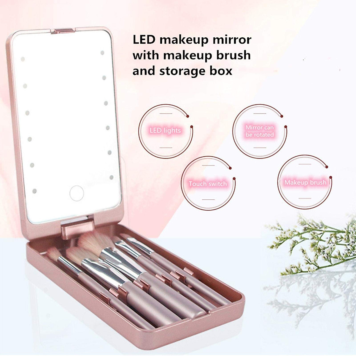 FQYYDD Illuminated Makeup Mirror Portable Mini Led Makeup Mirror Touch Screen Rotates The Makeup Brush Storage Box