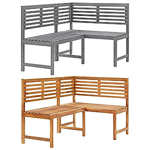 vidaXL Solid Acacia Wood Patio Corner Bench Garden Outdoor Terrace Yard Balcony Furniture Wooden Modern Lounge Bench Seating Seat 55.1"