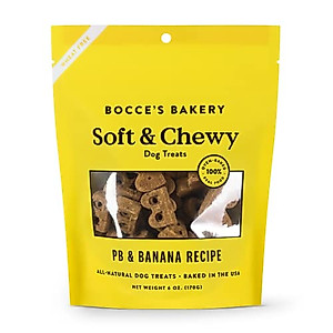 Bocce’s Bakery Oven Baked PB & Banana Recipe Treats for Dogs, Wheat-Free Everyday Dog Treats, Real Ingredients, Baked in The USA, All-Natural Soft & Chewy Cookies, Peanut Butter & Banana, 6 oz
