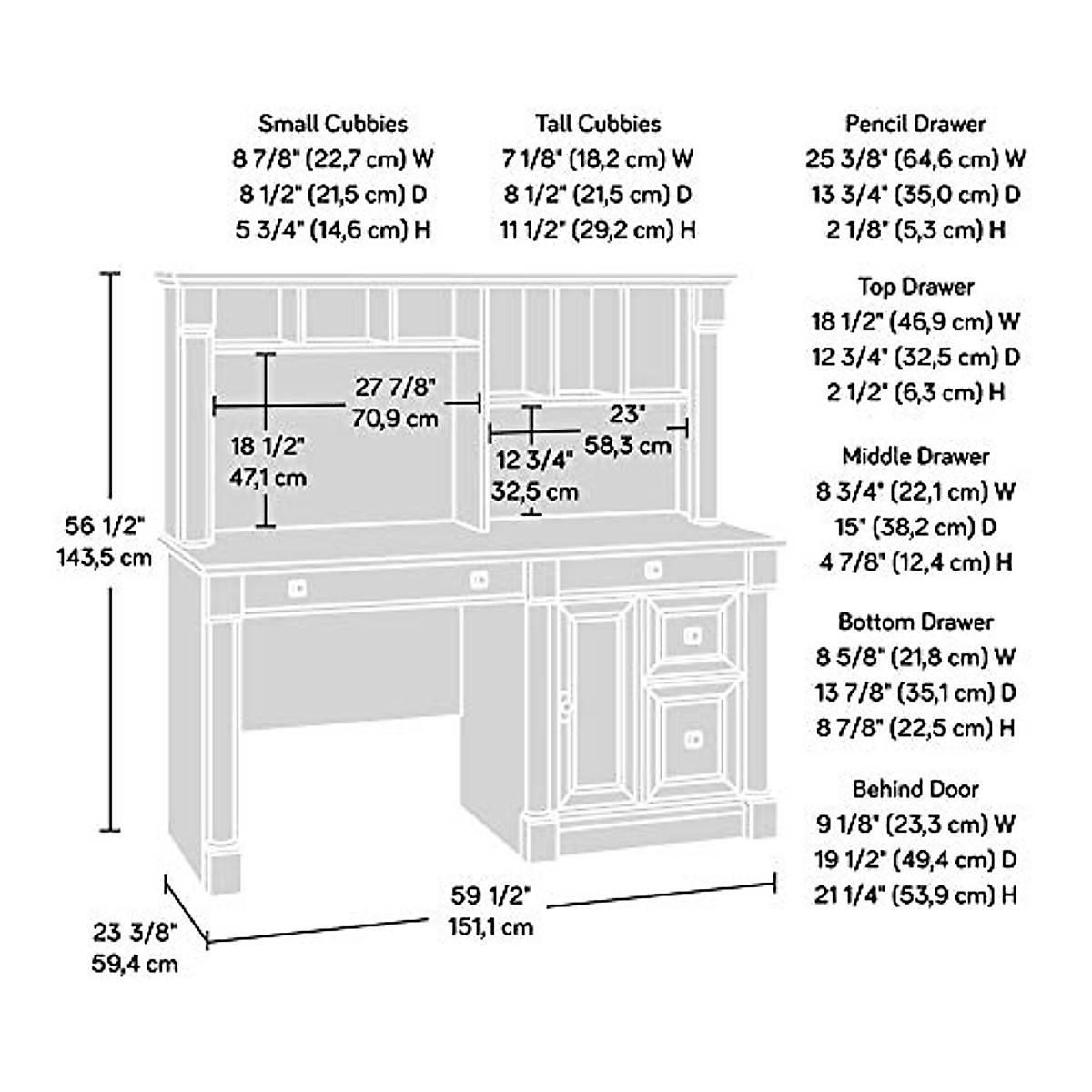 Sauder Palladia Desk with Hutch, L: 59.488" x W: 23.543" x H: 56.496", Split Oak Finish