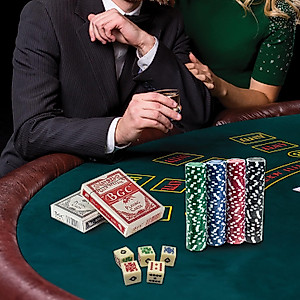 Bey-Berk Custom Personalized Black Leather case with with Playing Cards, Chips, and Poker Dices