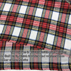 Red Tartan Plaid Fabric Cotton Width 57 Inches Yarn Dyed and Brushed for Festive Christmas Decorations and DIY Crafts and Dress (Red-White, Cut by The Yard)