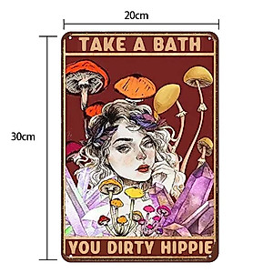 Take A Bath You Dirty Hippie Poster Hippie Poster Mushroom Poster Lifestyle Poster Home Decor Bathroom Metal Sign Wall Art For Home Bedroom Garden Store Cafes Club Bar 8x12 Inch