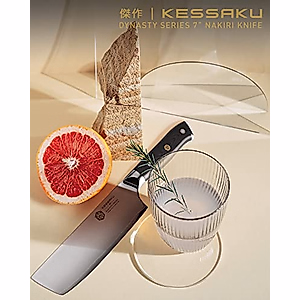 KESSAKU Nakiri Knife - 7 inch - Damascus Dynasty Series - Asian Vegetable Cleaver - Razor Sharp Kitchen Knife - Forged 67-Layer Japanese AUS-10V Stainless Steel - G10 Garolite Handle with Blade Guard