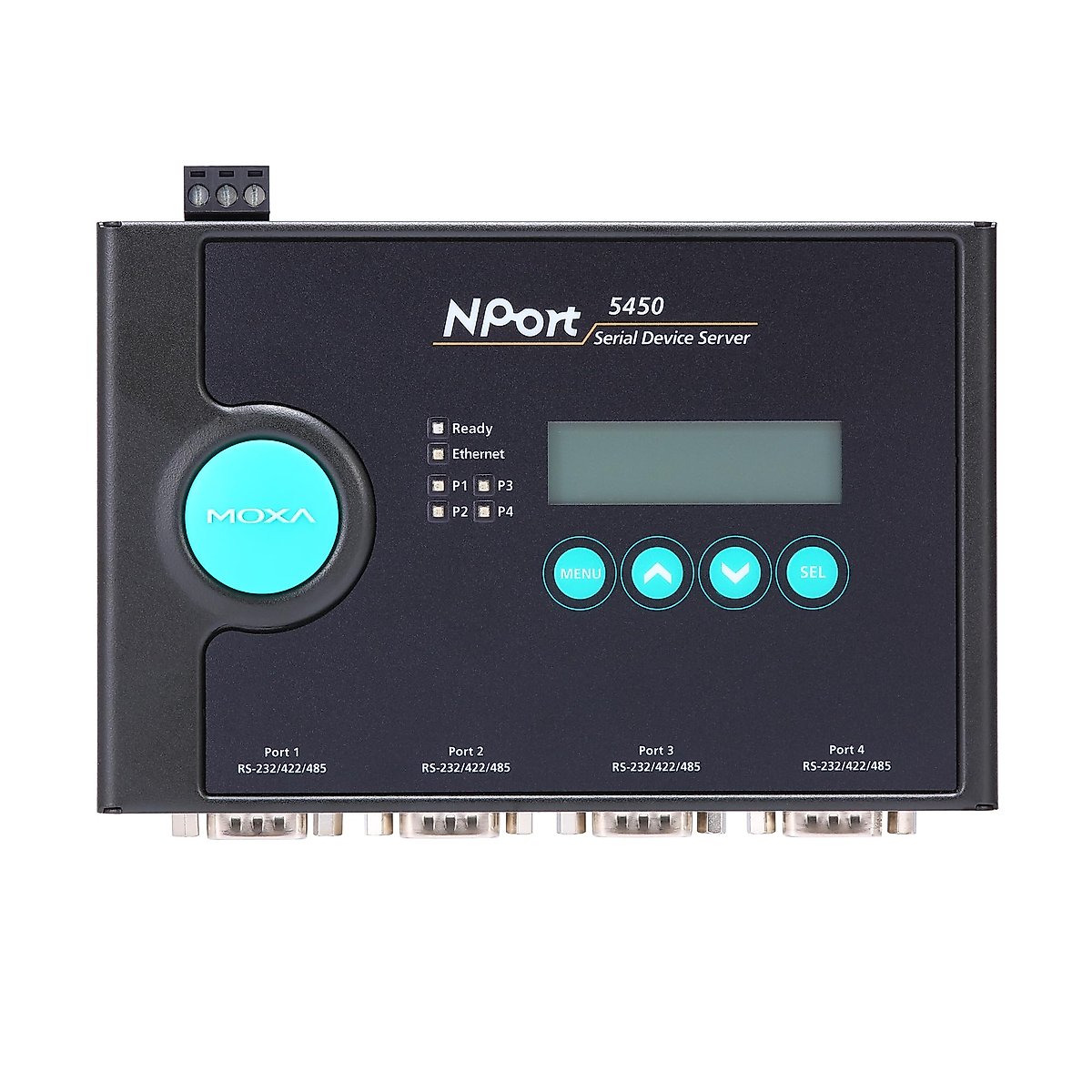 MOXA NPort 5450-4 Ports Device Server, 10/100 Ethernet, RS-232/422/485, DB-9, 15KV ESD, Without 110V Power Adapter