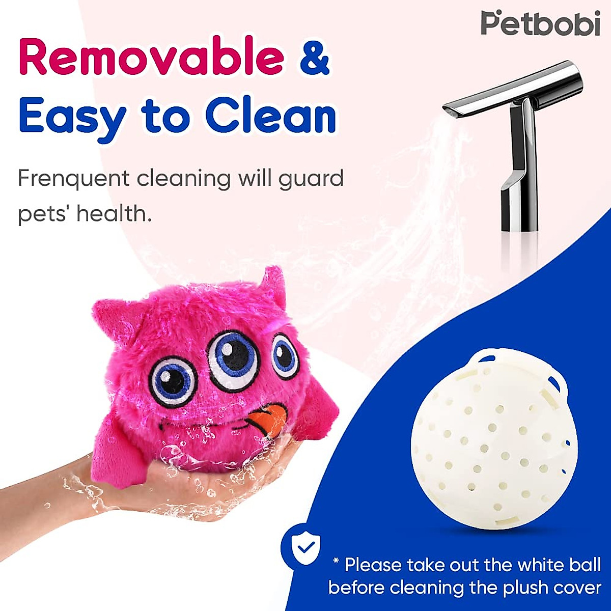 Petbobi Interactive Dog Toys Monster Active Ball for Dogs with Batteries, Self Moving Balls and Plush Cover for Small & Medium Dogs to Chase, Dog Toy Squeaky Crazy Bouncer Ball, Pink Bobby
