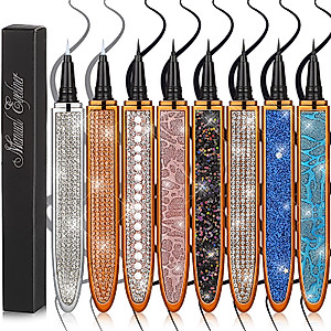 8 Pieces Self-adhesive Eyeliner 2 in 1 Eye Liner Pen Diamond Liquid Eyeliner No Glue No Magnetic Eyeliner Waterproof Long Lasting for Women Girls Eye Makeup False Eyelashes Sticking (Stylish Style)