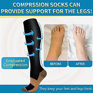 Iseasoo 3 Pairs Copper Compression Socks for Women&Men Circulation-Best for Running,Nursing,Hiking,Flight&Travel(L/XL)