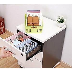 Jucoan 12 Pack Small Plastic Storage Baskets, 8.5 x 5.5 x 3 Inch Colorful Plastic Classroom Organizer Bin Tray, Stackable with Grip Handles for Bathroom, Drawers, Shelves, Closet, Office